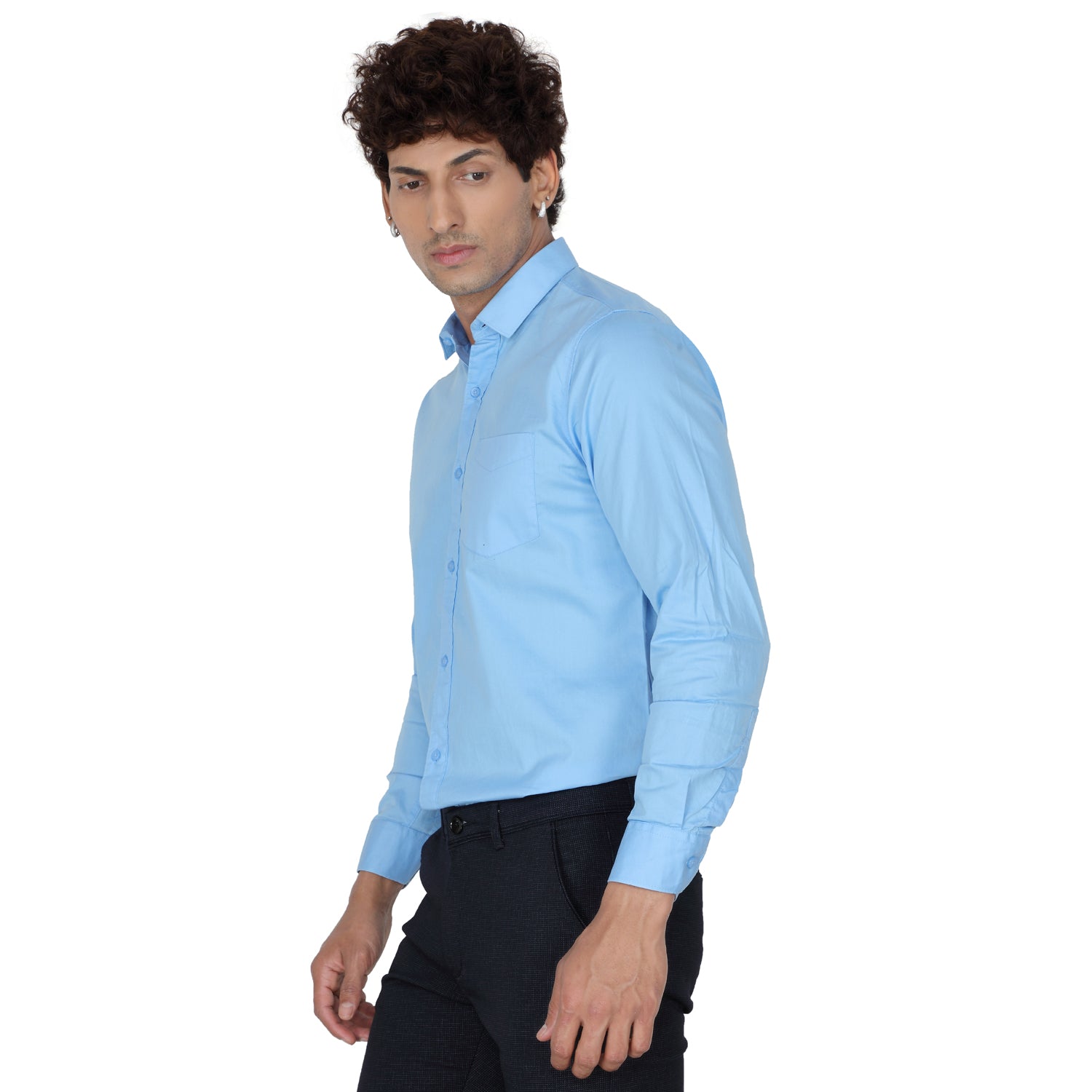 Men's Powder Blue Plain Formal Shirt - Wrinkle-Free & Stretchable Cott ...
