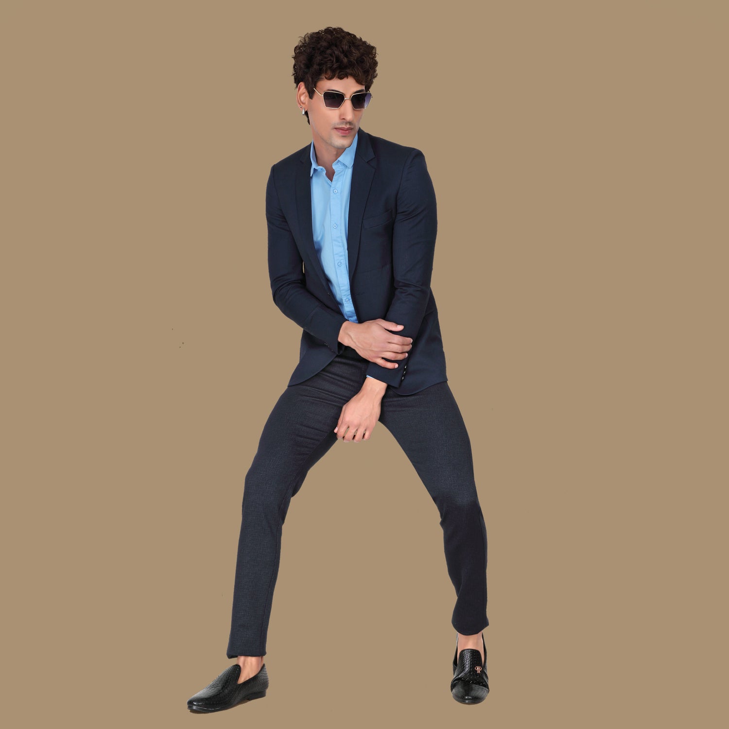 Men’s Check Blue Formal Blazer – LP_ CREATION